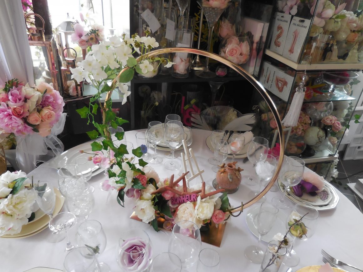 Cercle de table fleuri *Or Diam 60 cm - rose gold -Location Cecle de ...